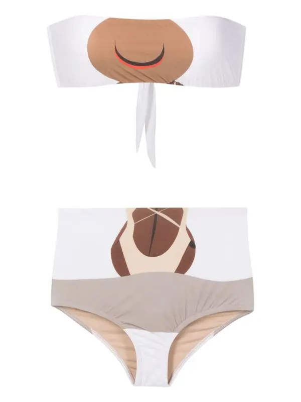 AMIR SLAMA Graphic-print Bandeau Bikini - Brown