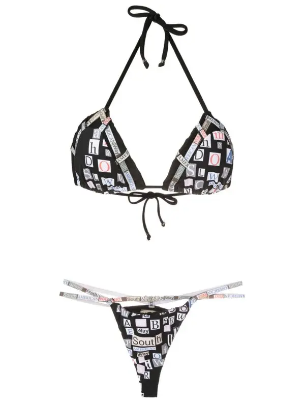 AMIR SLAMA Text-print Triangle Bikini - Black