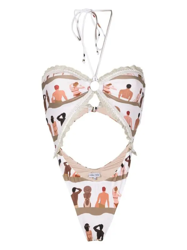 AMIR SLAMA Swimmer-print One-piece Swimsuit - Neutrals