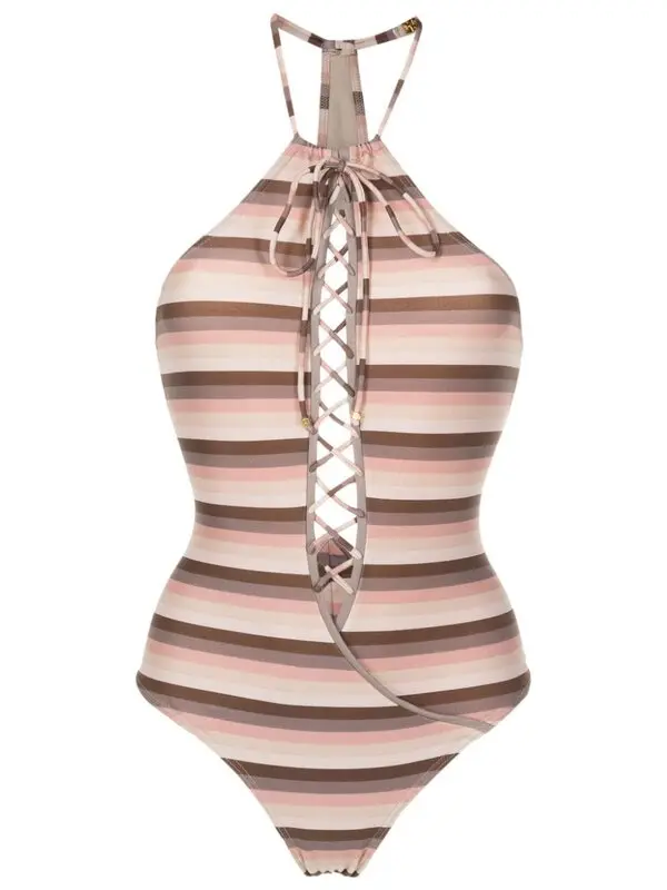 AMIR SLAMA Striped One Piece Swimsuit - Neutrals