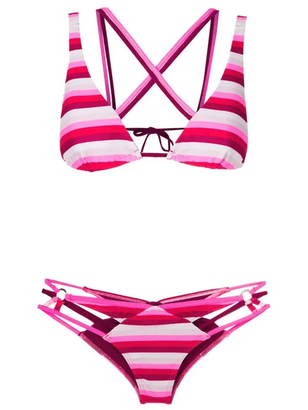 AMIR SLAMA Stripe-print Bikini Set - Pink