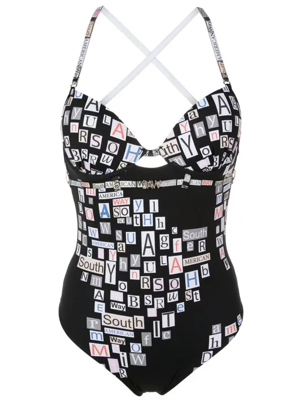 AMIR SLAMA Text-print Swimsuit - Black