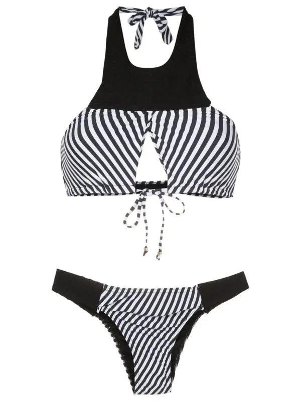 AMIR SLAMA Striped Halterneck Bikini - Black