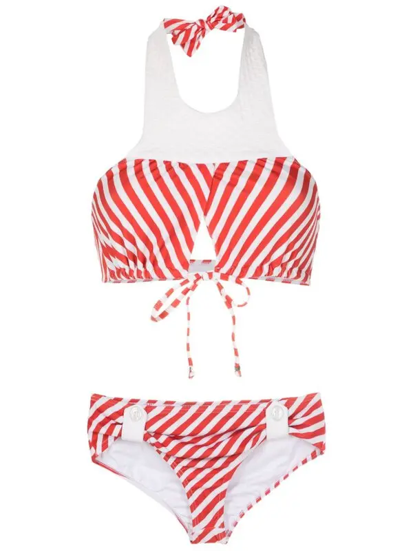 AMIR SLAMA Striped Cut-out Halterneck Bikini - Red