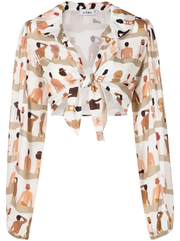 AMIR SLAMA Graphic-print Cropped Blouse