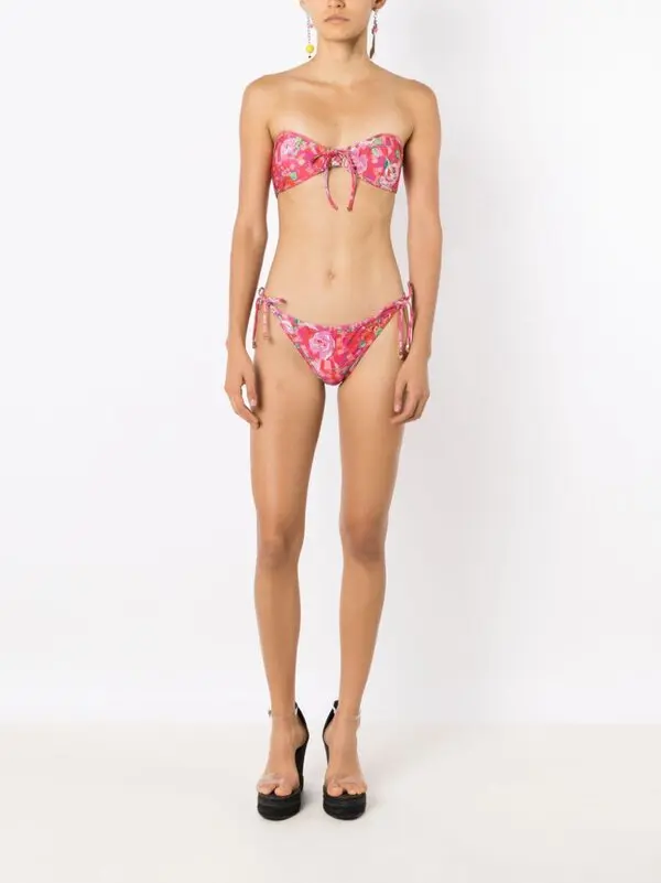 AMIR SLAMA Geometric Floral-print Strapless Bikini