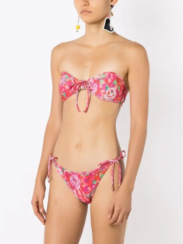 AMIR SLAMA Geometric Floral-print Strapless Bikini