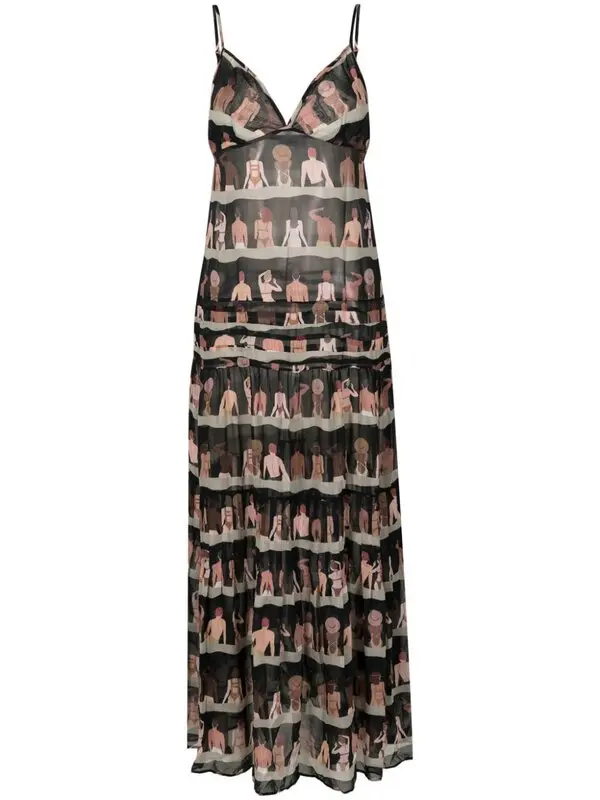 AMIR SLAMA Graphic-print Silk Maxi Dress - Black