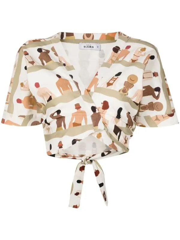 AMIR SLAMA Swimmer-print Wrap-front Shirt