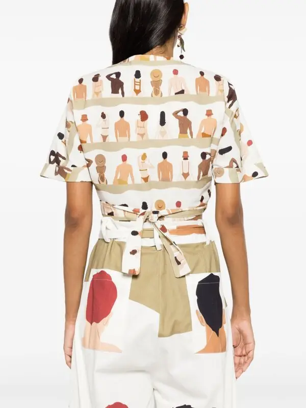 AMIR SLAMA Swimmer-print Wrap-front Shirt