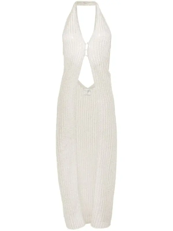 FORTE_FORTE Halterneck Pointelle-knit Maxi Top