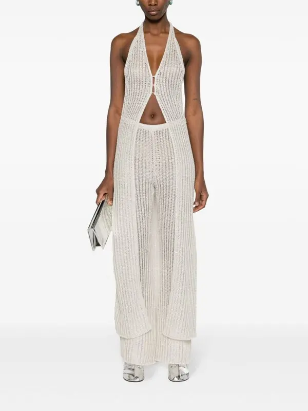 FORTE_FORTE Halterneck Pointelle-knit Maxi Top