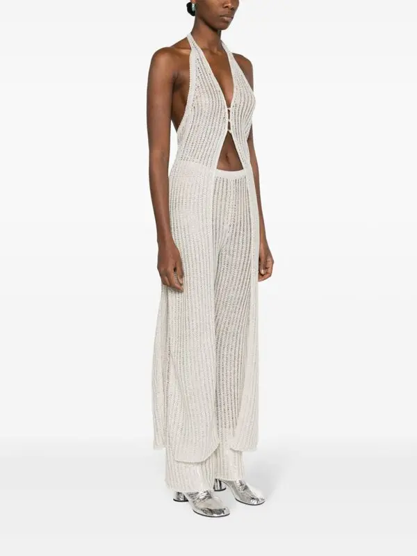 FORTE_FORTE Halterneck Pointelle-knit Maxi Top