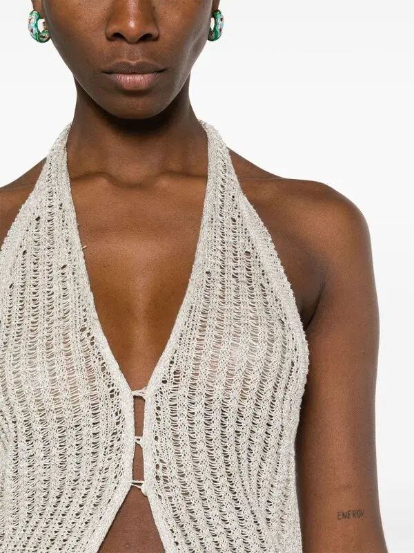 FORTE_FORTE Halterneck Pointelle-knit Maxi Top