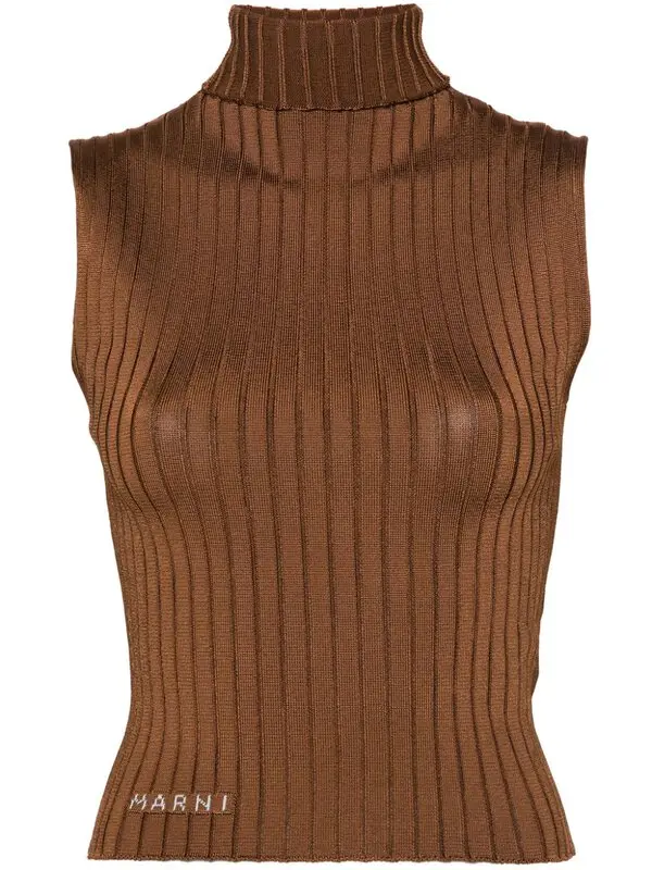Marni High-neck Ribbed Sleeveless Cropped Top