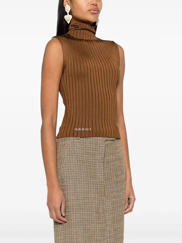 Marni High-neck Ribbed Sleeveless Cropped Top