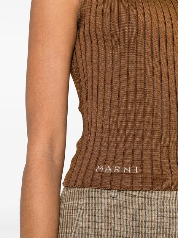 Marni High-neck Ribbed Sleeveless Cropped Top