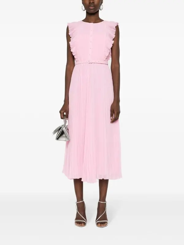 Self-Portrait Pleated Chiffon Midi Dress - Pink | Editorialist
