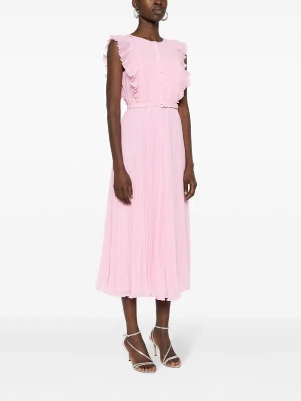 Self-Portrait Pleated Chiffon Midi Dress - Pink | Editorialist