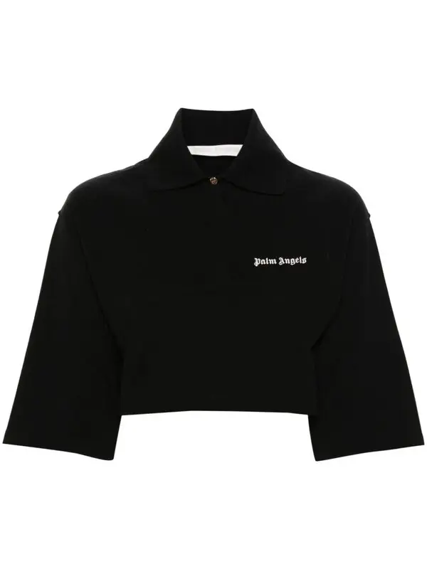 Palm Angels Logo Cropped Polo Top - Black