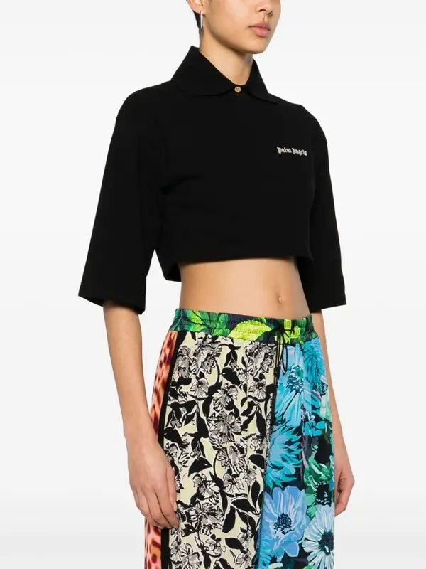Palm Angels Logo Cropped Polo Top - Black