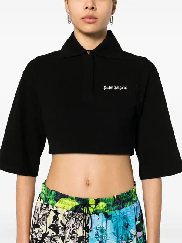 Palm Angels Logo Cropped Polo Top - Black