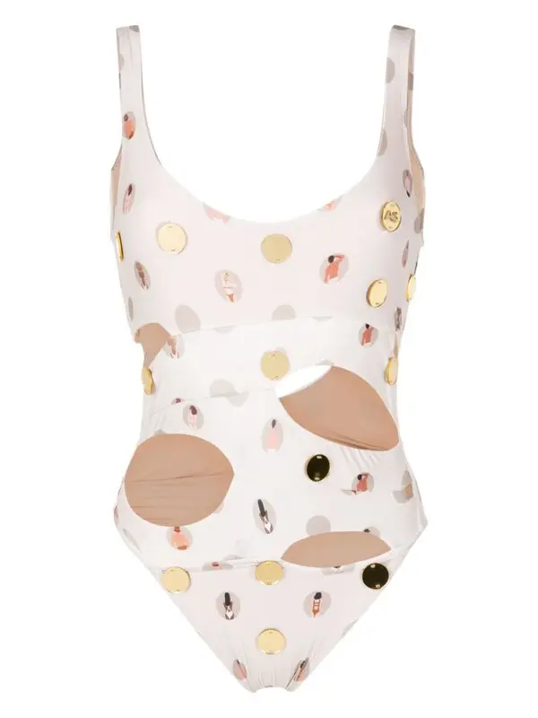AMIR SLAMA Graphic-print Cut-out One-piece Swimsuit - Neutrals