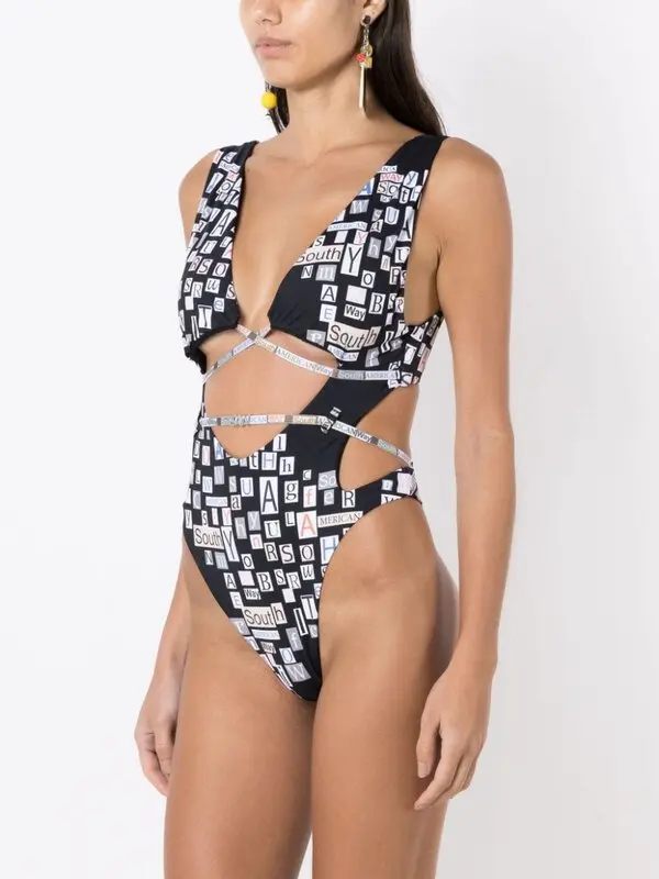 AMIR SLAMA Text-print Swimsuit