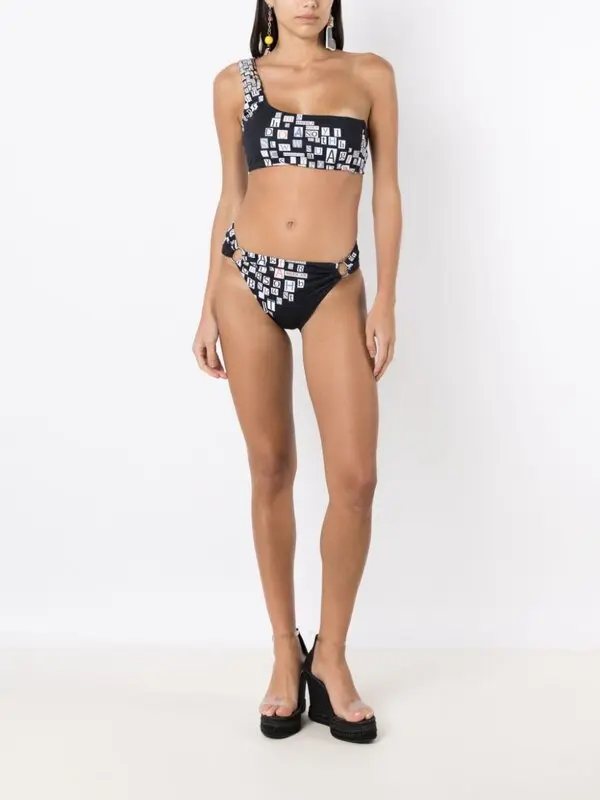 AMIR SLAMA Text-print One-shoulder Bikini