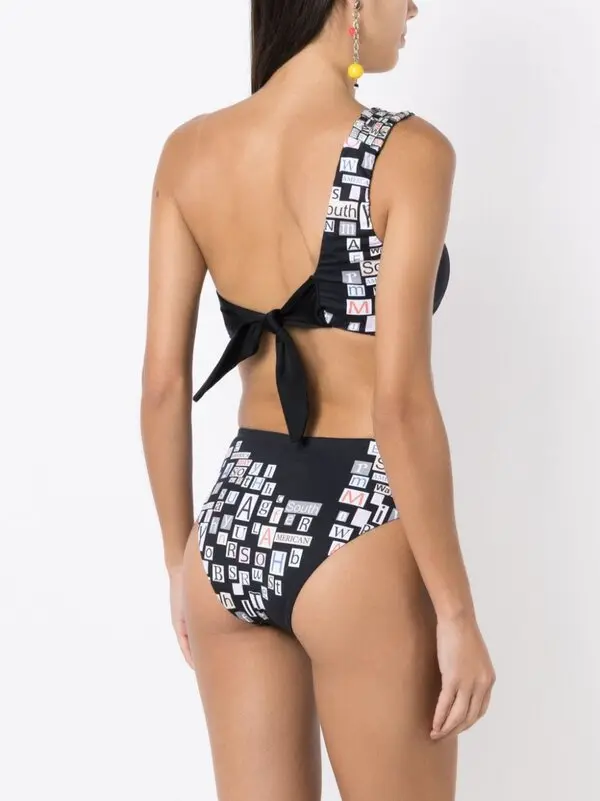 AMIR SLAMA Text-print One-shoulder Bikini