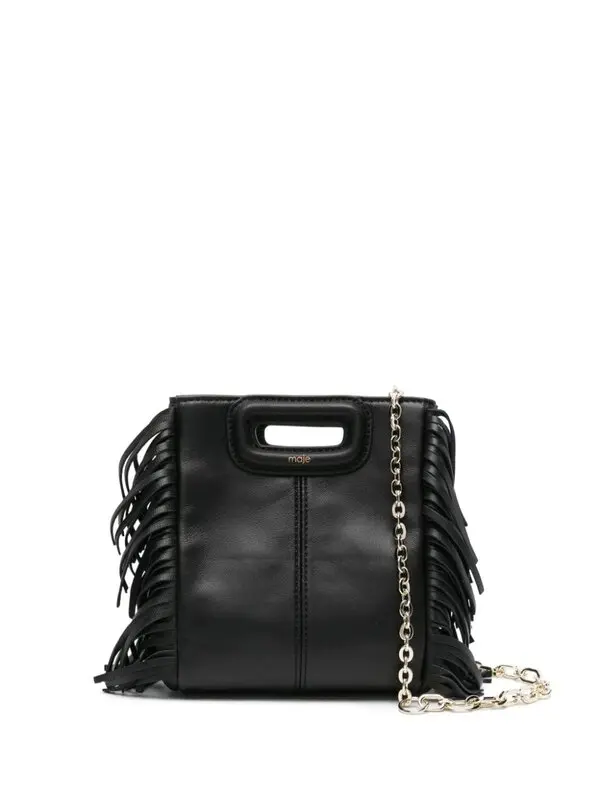 Maje Mini Tote Bag With Fringe Detail - Black