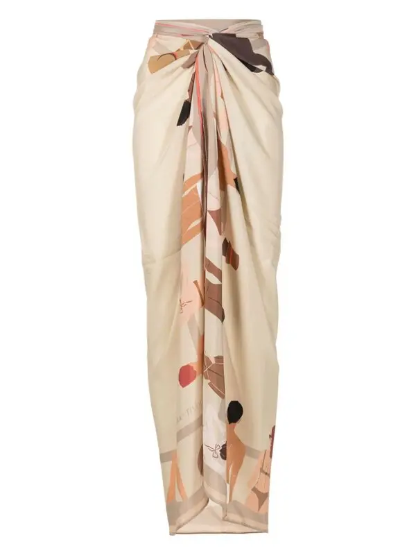 AMIR SLAMA Graphic-print Silk Cover-up - Neutrals