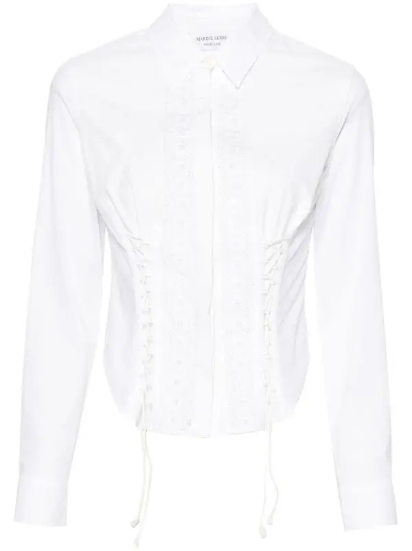 MARINE SERRE Cotton Poplin Corset Shirt With Lace Trim - White