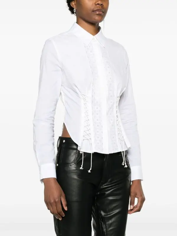 MARINE SERRE Cotton Poplin Corset Shirt With Lace Trim - White