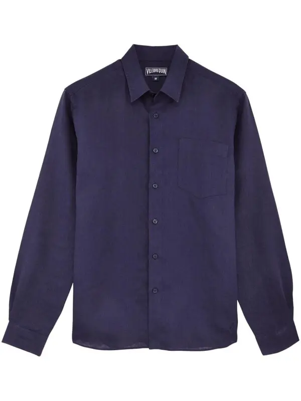 Vilebrequin Logo-embroidered Linen Shirt - Blue