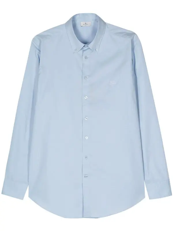 Etro Pegaso-embroidered Cotton Shirt - Blue