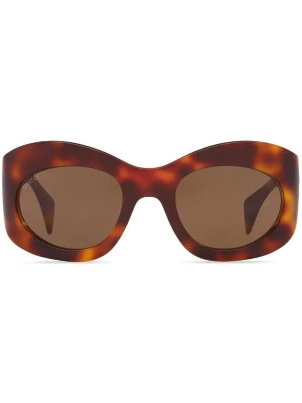 Gucci Tortoiseshell Oval-Frame Sunglasses - Brown | Editorialist display picture 2