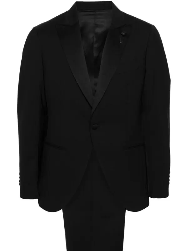 LARDINI Brooch-detail Single-breasted Suit - Black