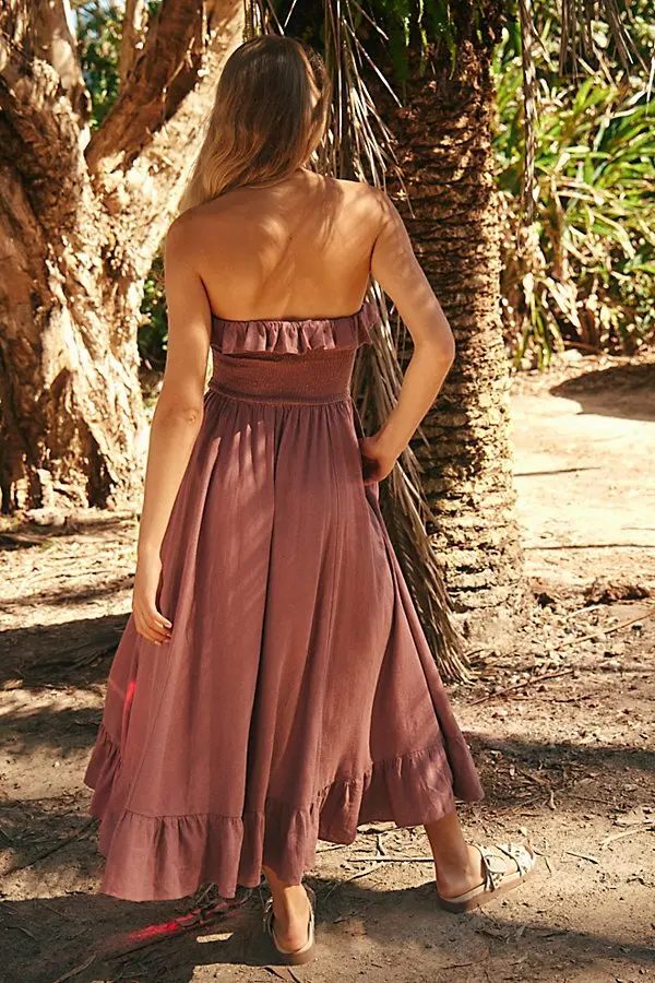 Free People Lush Life Linen Strapless Midi Dress In Antique Oak - 29% Off |  Editorialist