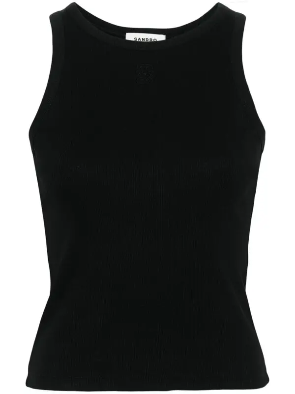 Sandro Logo-embroidered Ribbed Tank Top - Black