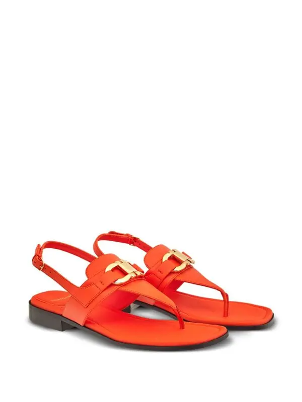 FERRAGAMO Gancini Leather Flat Sandals - Orange