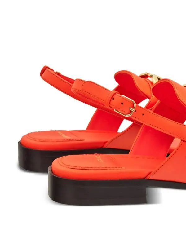 FERRAGAMO Gancini Leather Flat Sandals - Orange