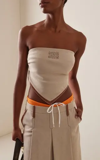 Miu Miu Strapless Canvas Crop Top
