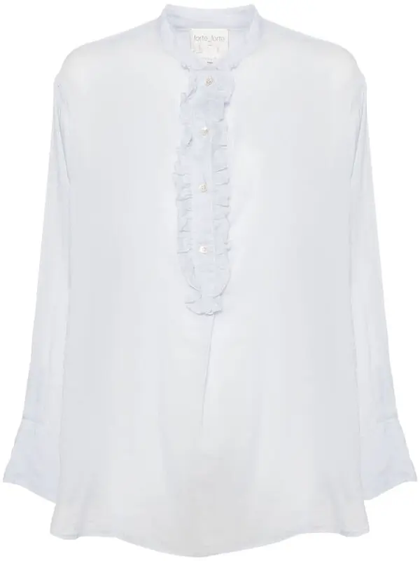 FORTE_FORTE Ruffled Long-sleeve Blouse - Blue