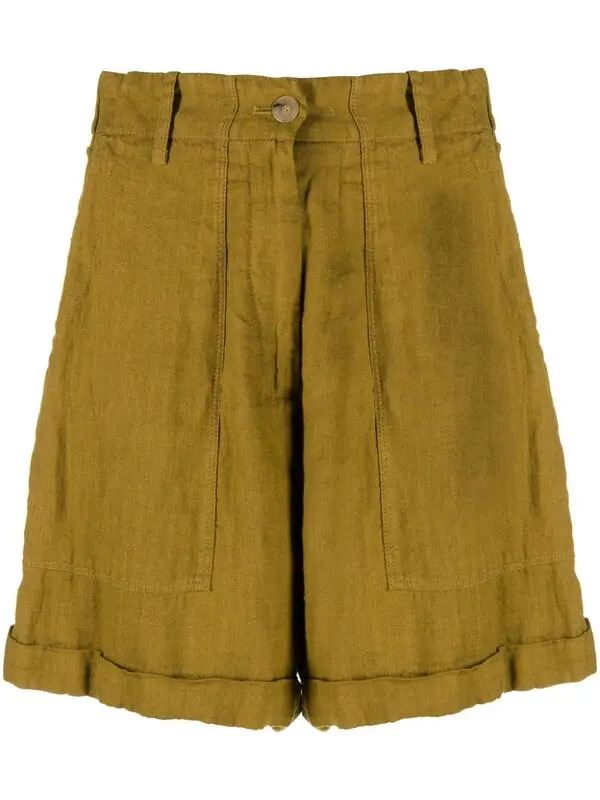 FORTE_FORTE High-waisted Linen Thigh-length Shorts
