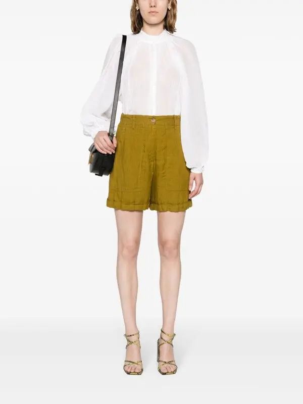 FORTE_FORTE High-waisted Linen Thigh-length Shorts