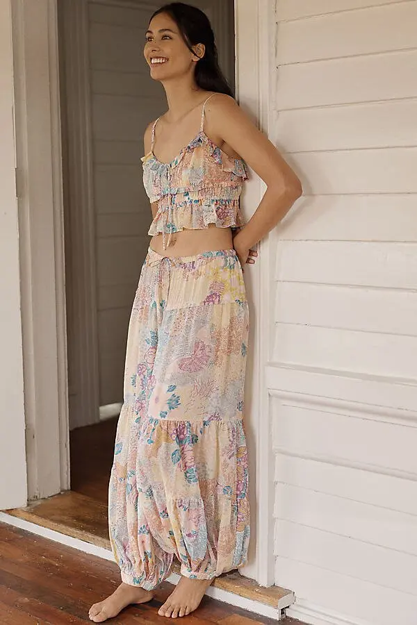 Anthropologie Tiered Balloon Pants - Orange Floral
