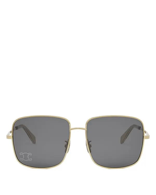 Celine Rhinestone Triomphe Square Sunglasses - Gold/gray Solid