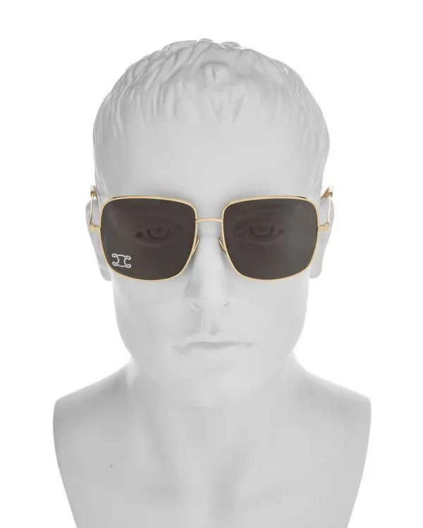 Celine Rhinestone Triomphe Square Sunglasses - Gold/gray Solid