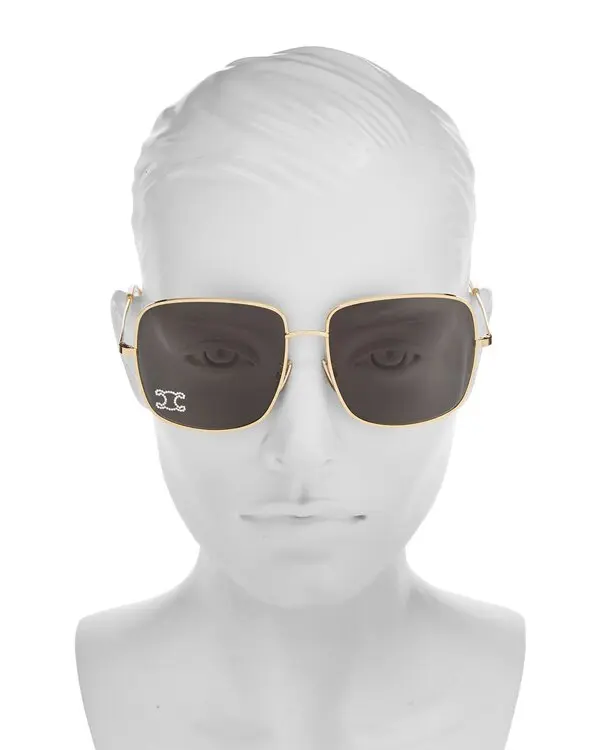 Celine Rhinestone Triomphe Square Sunglasses - Gold/gray Solid